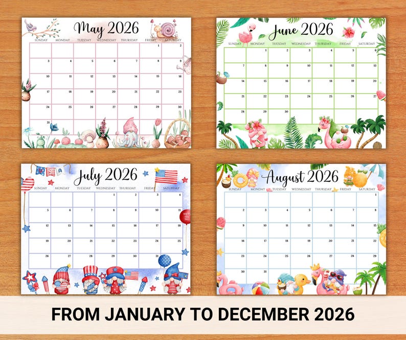 Editable Gnome 2026 Calendar | Cute Monthly Planner PDF | Printable ...