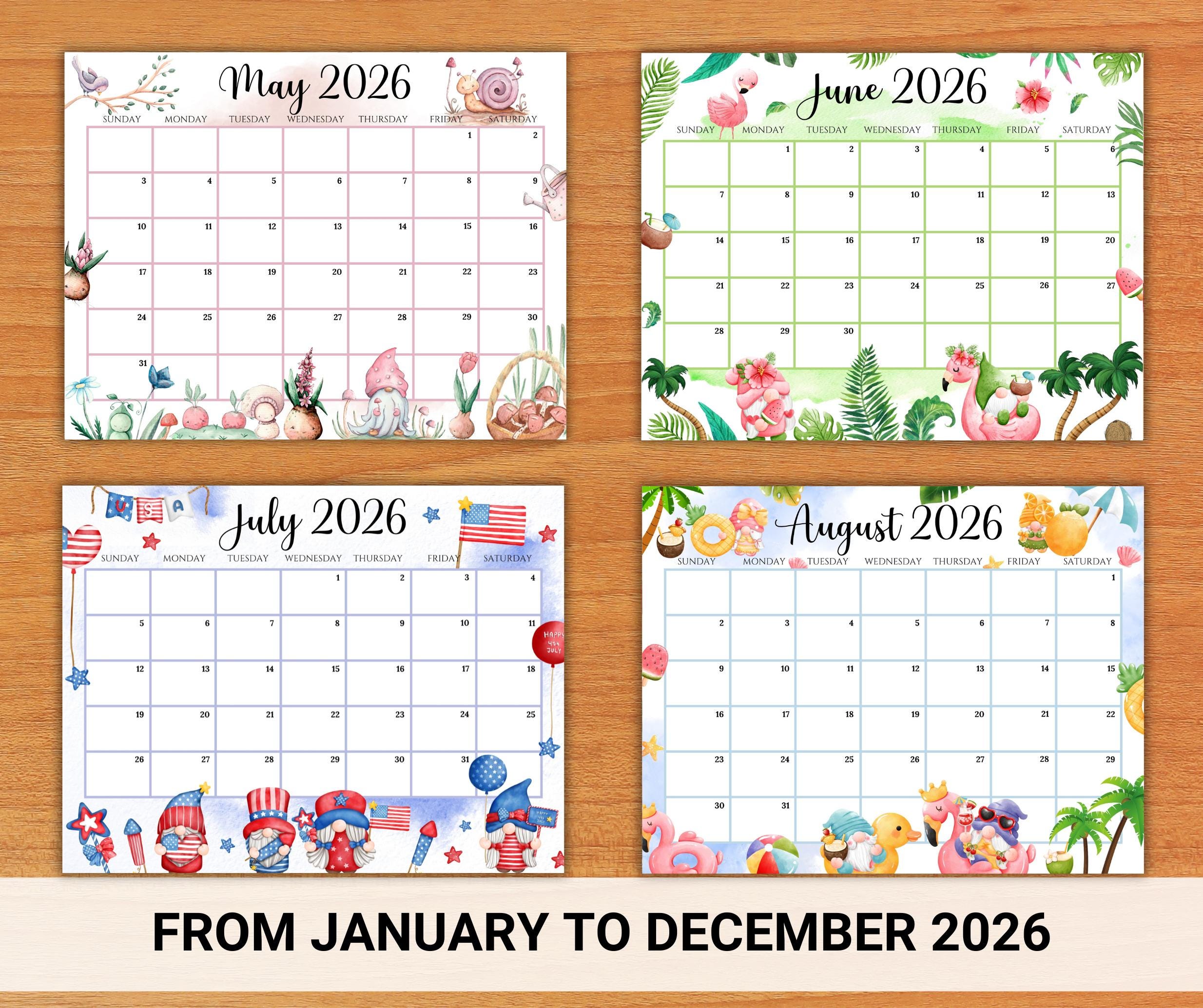 Editable Gnome 2026 Calendar | Cute Monthly Planner PDF | Printable ...