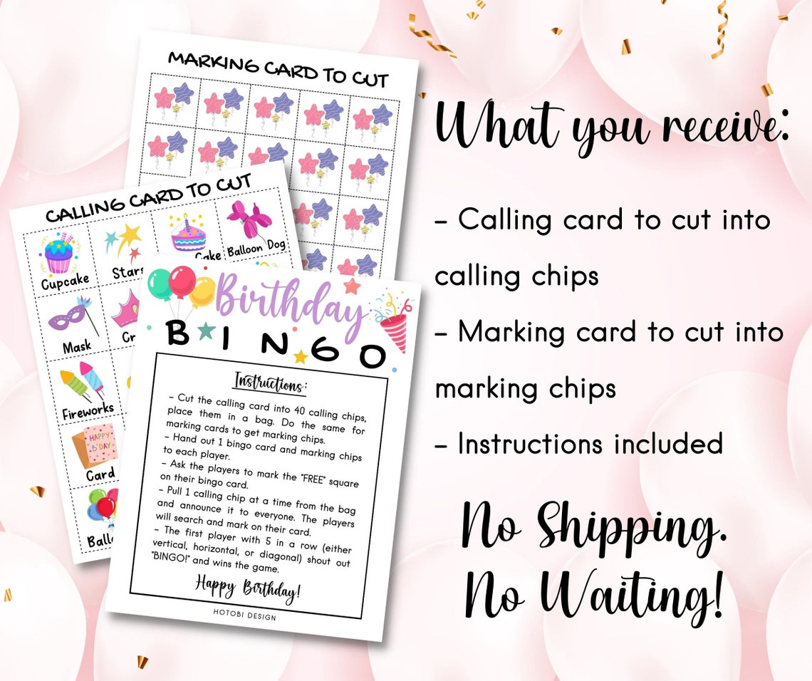 Printable Birthday Bingo Game (girl), 50 Unique Bingo Cards W/labels ...