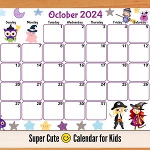 EDITABLE October 2024 Calendar Printable Kids Calendar 2024 - Etsy Ireland