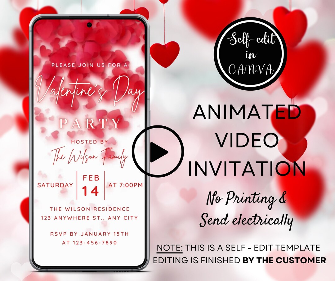 Editable Video Valentine's Day Invitation, Animated Valentine Party ...