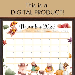 EDITABLE November 2025 Calendar, Beautiful Autumn Planner W/cute Bears ...