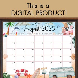 EDITABLE August 2025 Calendar, Relaxing Summer at the Beach With ...