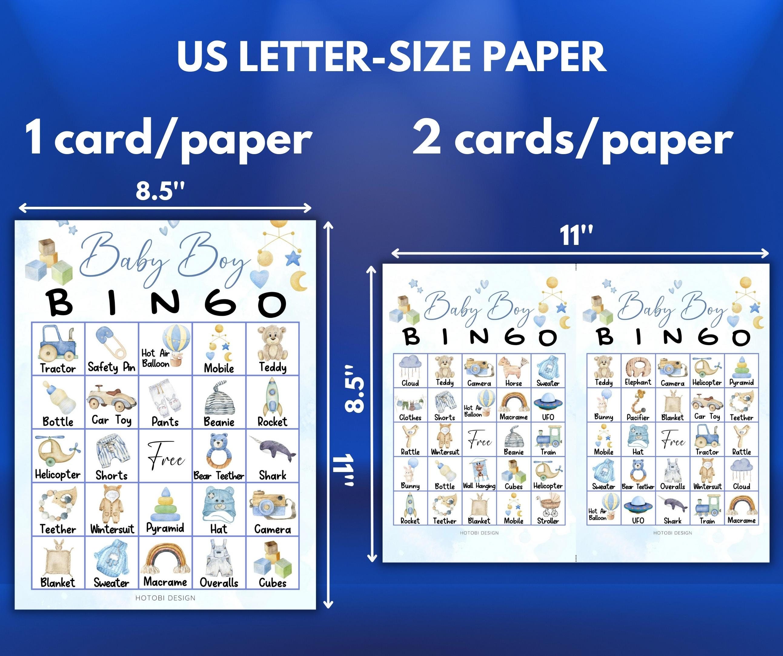 50 Baby Boy Bingo Game Cards, Watercolor Blue Aesthetic, Baby Bingo ...