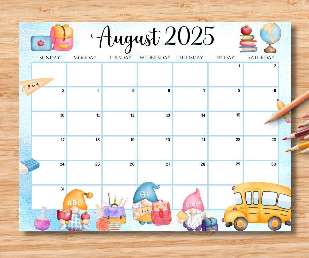 EDITABLE August 2025 Calendar, Back to School Planner W/cute Gnomes ...