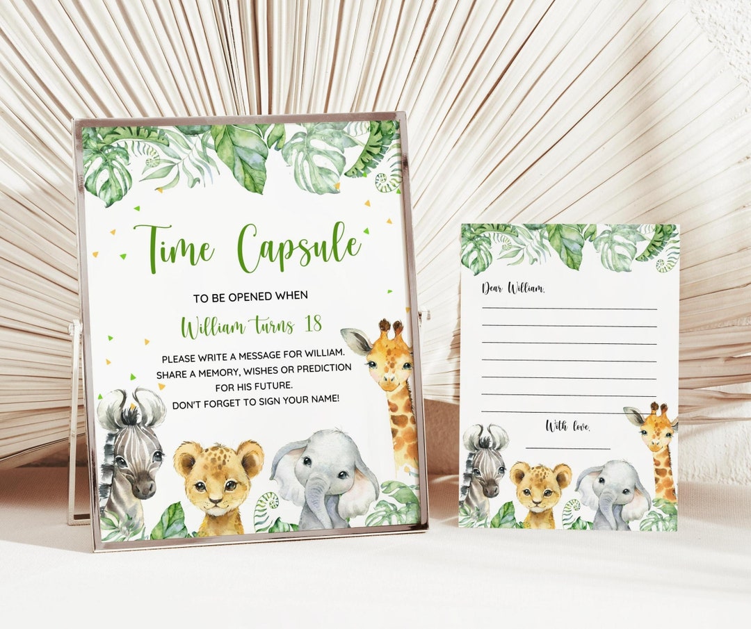 Safari Time Capsule Sign & Card Template, Wild One Birthday Time ...