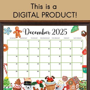EDITABLE December 2025 Calendar, Colorful Christmas W/ Sweets & Drinks ...