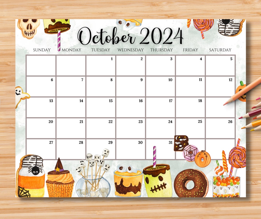 Buy EDITABLE October 2024 Calendar, Spooky Halloween With Cute Sweet ...