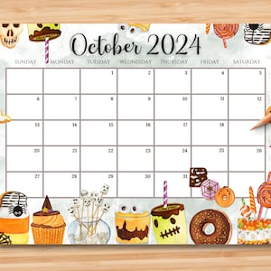 Buy EDITABLE October 2024 Calendar, Spooky Halloween With Cute Sweet ...