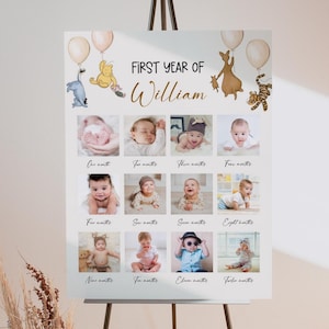 Classic Winnie the Pooh First Birthday Photo Poster, Vintage Pooh 1st ...