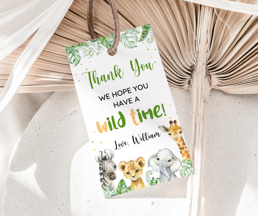 EDITABLE Safari Wild One Favor Tag Safari Animal Thank You - Etsy