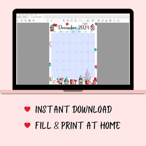 EDITABLE December 2024 Calendar vertical/portrait, Cute Gnome Christmas ...