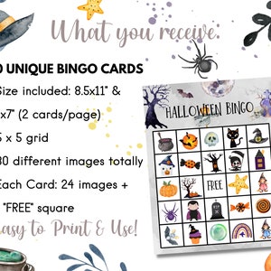 Printable Halloween Bingo, 30 Unique Halloween Bingo Cards, Happy ...