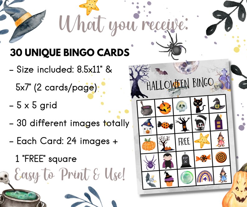 Printable Halloween Bingo 30 Unique Halloween Bingo Cards - Etsy