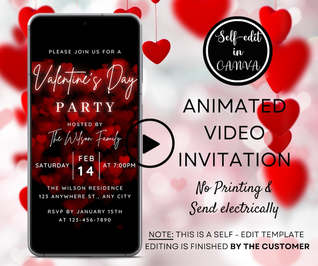 Editable Video Valentine's Day Invitation, Animated Valentine Party ...