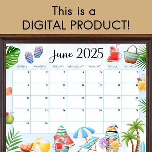 EDITABLE June 2025 Calendar, Joyful Summer on a Beach W/ Cute Gnomes ...