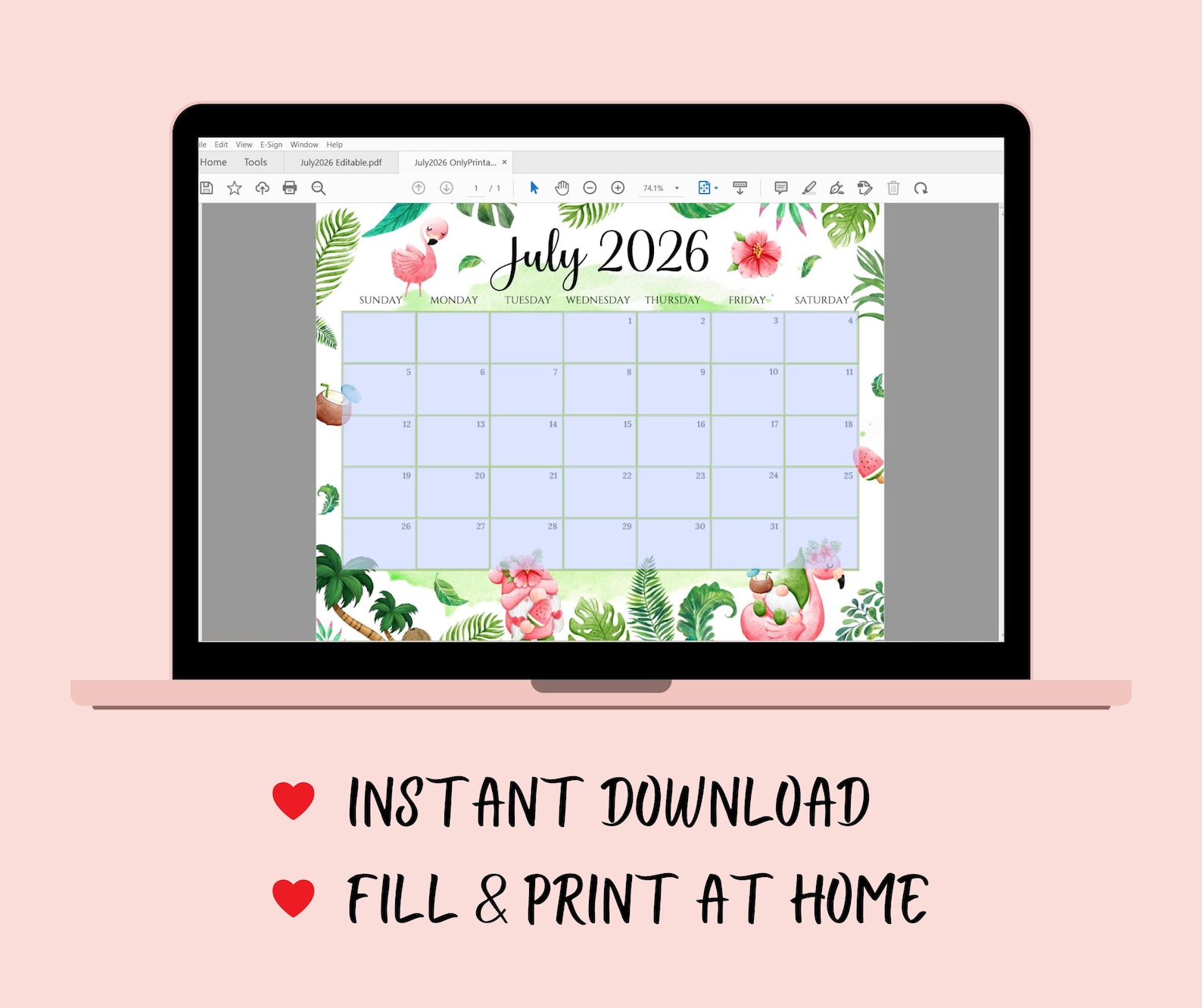 Editable July 2026 Calendar | Monthly Planner Printable PDF | School ...
