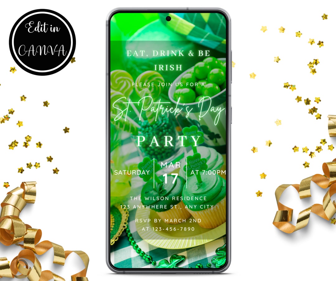 Editable Digital St Patrick's Day Invitation, Eat Drink & Be Irish, St ...
