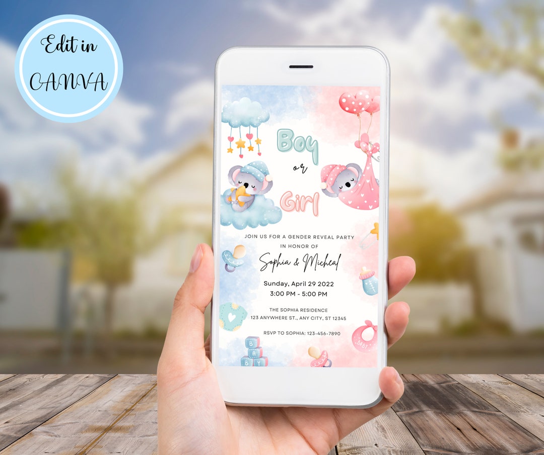 Editable Digital Gender Reveal Invitation, Electronic Gender Reveal ...