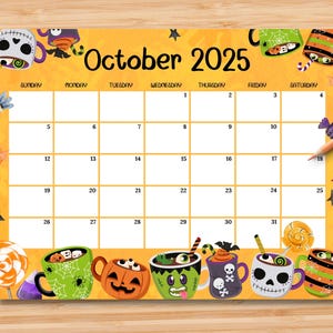 EDITABLE October 2025 Calendar, Spooky Halloween Desserts, Cute ...