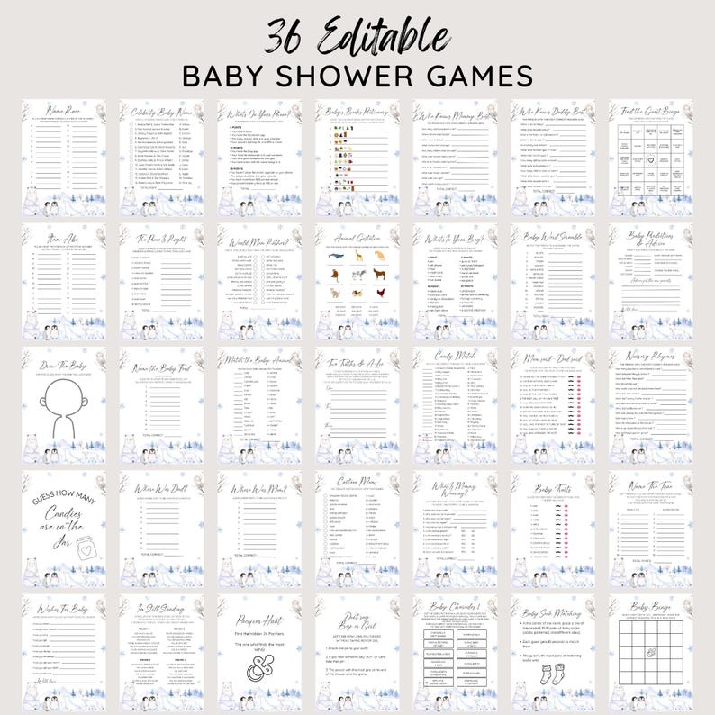 Winter Baby Shower Game Bundle, Winter Wonderland Baby Shower Game ...