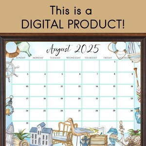 EDITABLE August 2025 Calendar, Cute Summer Planner With Nautical Beach ...