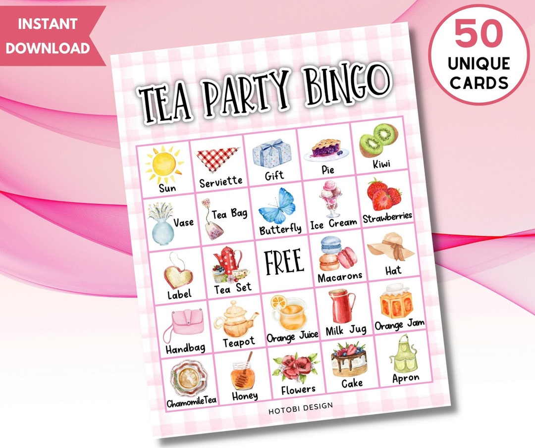 Printable Tea Party Bingo Game, 50 Unique Bingo Cards, High Tea ...
