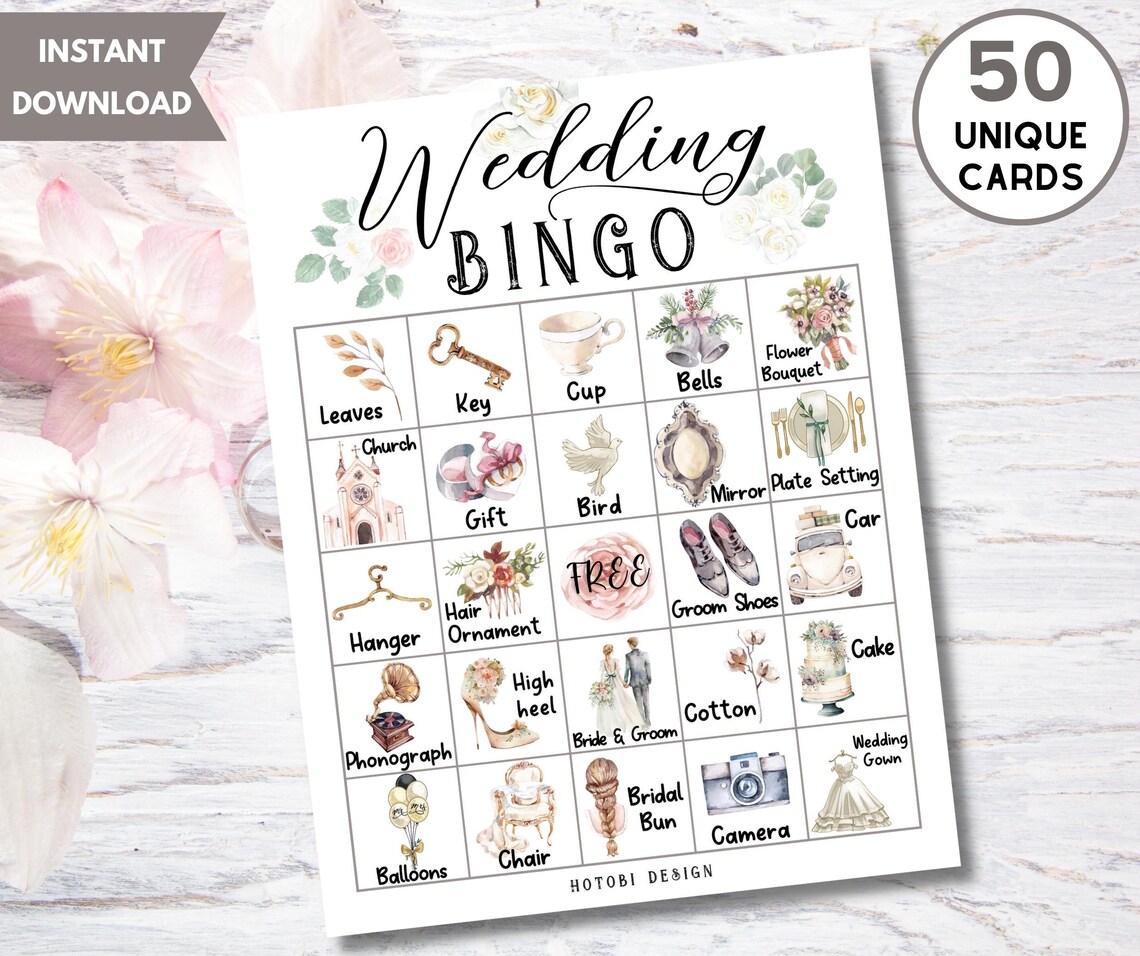 Wedding Bingo Cards, 50 Unique Bingo Cards W/labels, Printable Bingo ...