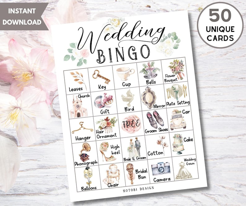 Wedding Bingo Cards 50 Unique Bingo Cards W/labels Printable - Etsy UK