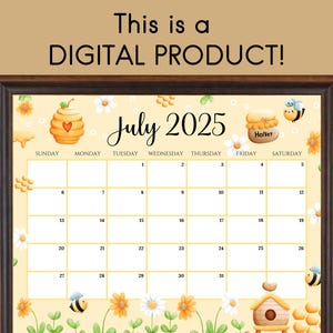 Editable July 2025 Calendar, Cute Summer Planner W/ Honey Bees ...