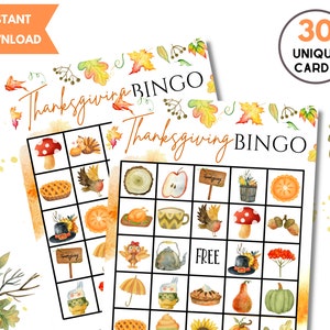 Printable Thanksgiving Bingo, 30 Unique Thanksgiving Bingo Cards, Happy ...