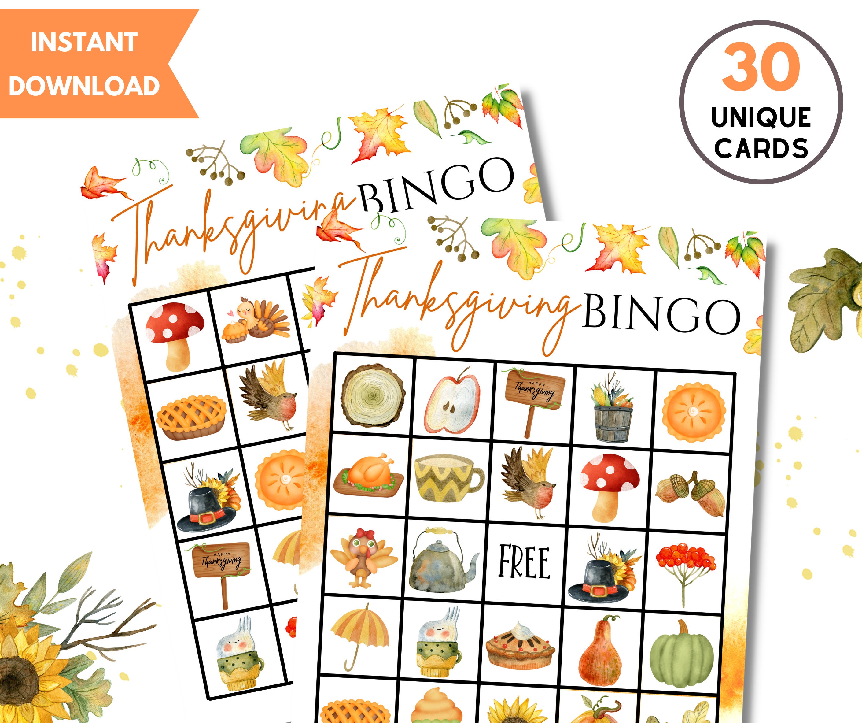 Printable Thanksgiving Bingo 30 Unique Thanksgiving Bingo - Etsy