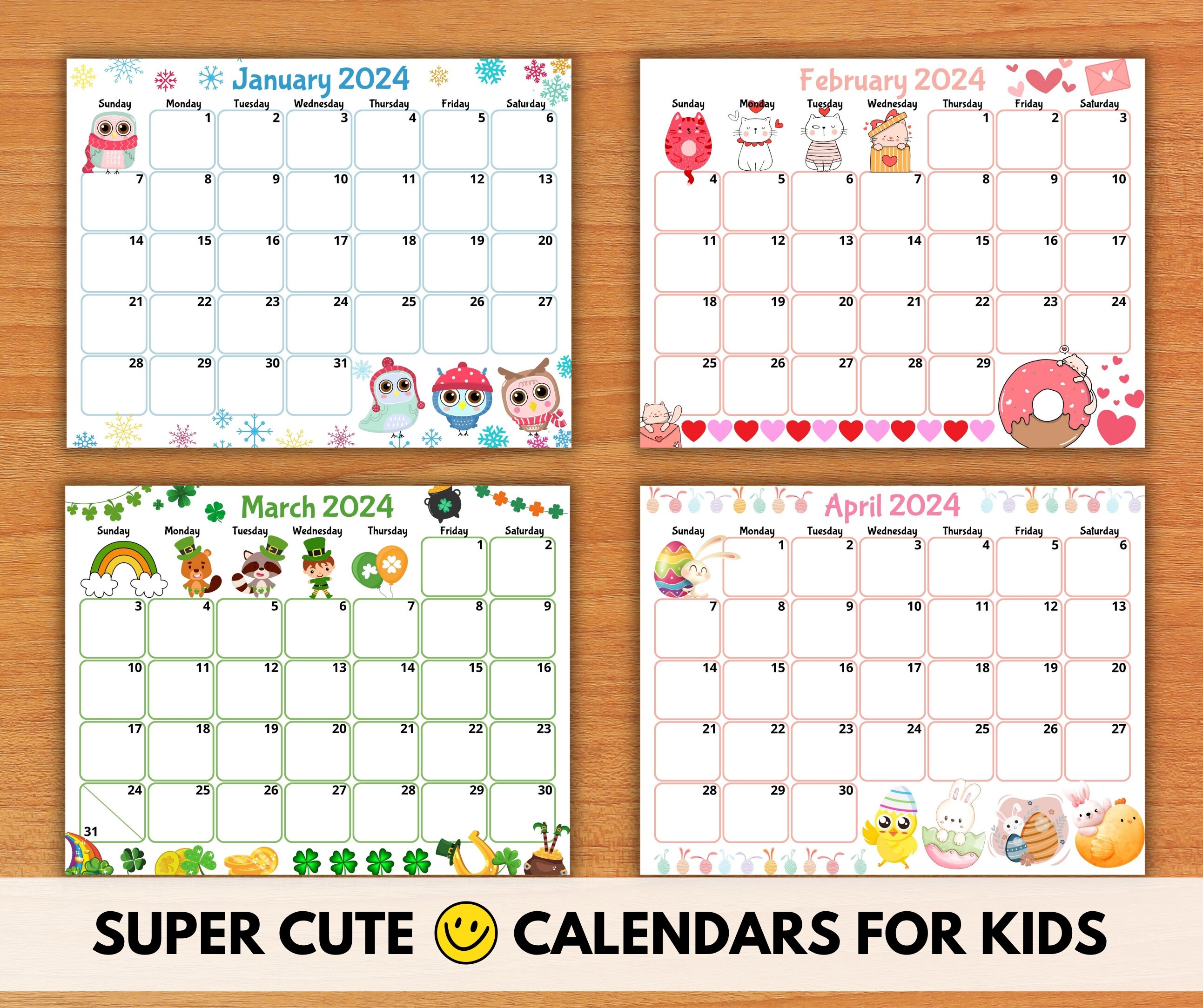 EDITABLE 2024 Calendars Cute Monthly Calendar for Kids - Etsy UK