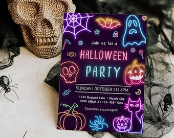Neon Halloween Party Invitation - Etsy
