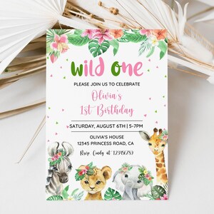 Wild One Birthday Girl Invitation, Editable Wild One Invitation, Safari ...