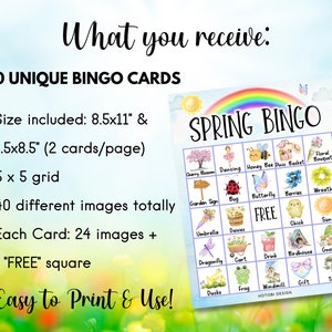 Printable Spring Bingo Game, 50 Unique Bingo Cards W/labels, Hello ...