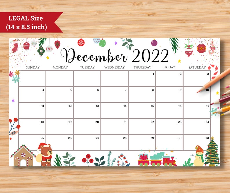 Editable December 2022 Calendar Cute Christmas Planner Legal Etsy