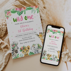 Wild One Birthday Girl Invitation, Editable Wild One Invitation, Safari ...