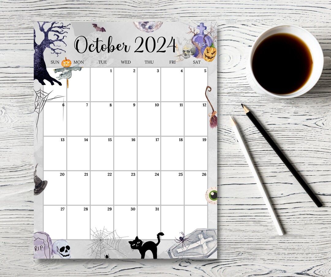 EDITABLE October 2024 Calendar vertical/portrait, Spooky Halloween ...
