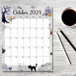 EDITABLE October 2024 Calendar vertical/portrait, Spooky Halloween ...
