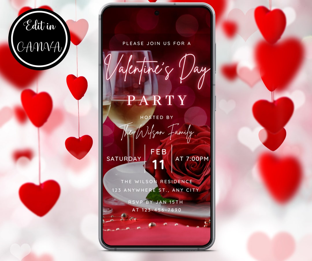 Editable Digital Valentine Invitation, Electronic Valentine Party ...