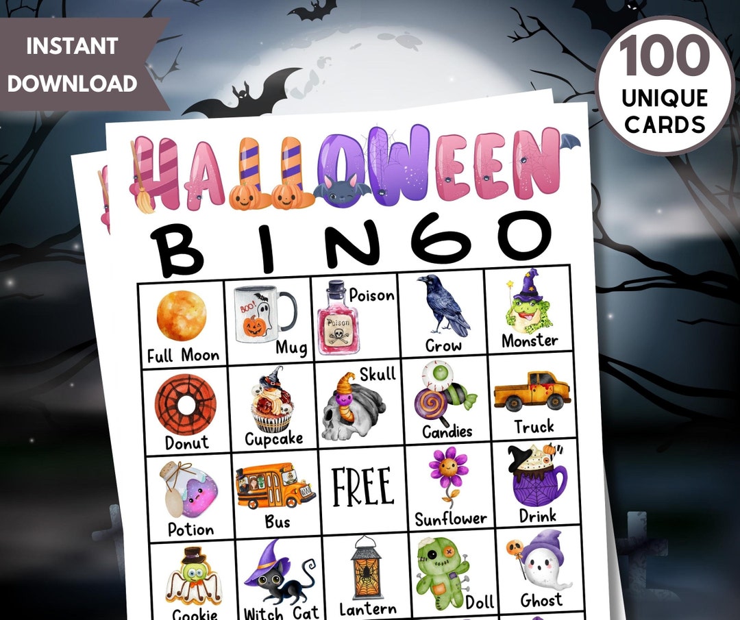 Halloween Bingo, 100 Unique Halloween Bingo Cards, Spooky Halloween ...