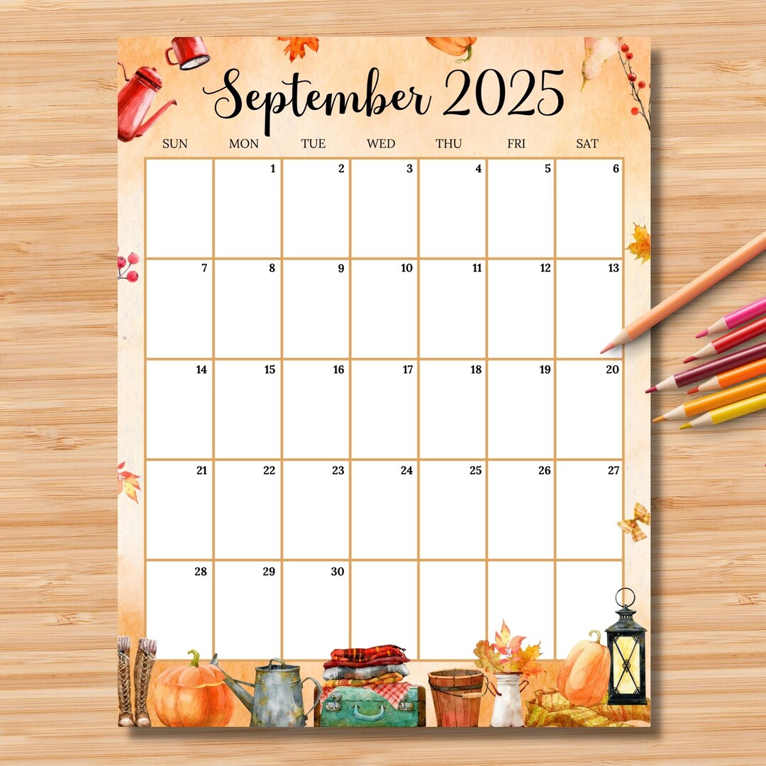 EDITABLE September 2025 Calendar (vertical/portrait), Cozy Fall Autumn ...