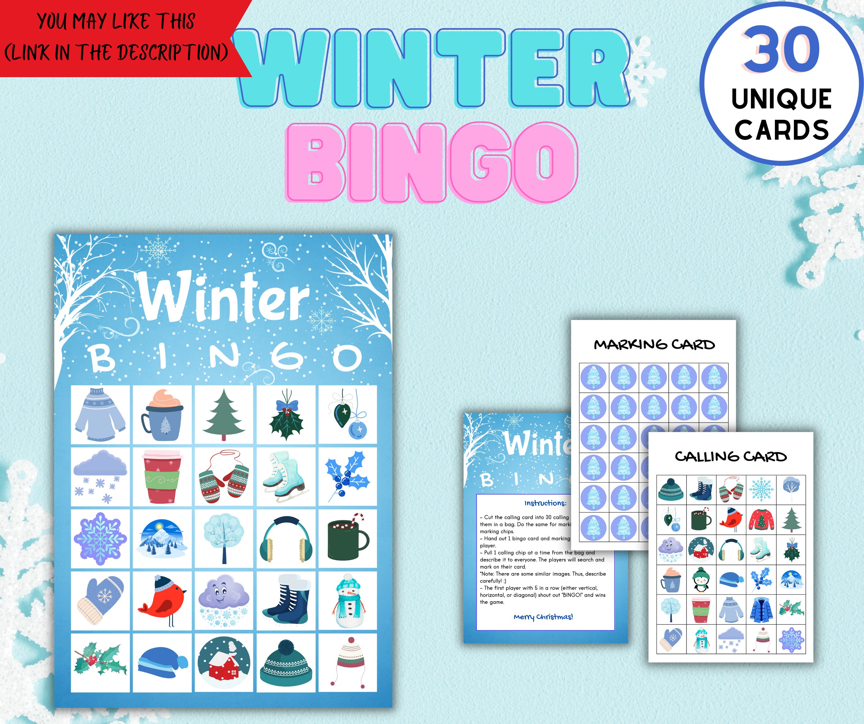 Printable Christmas Bingo, 30 Unique Bingo Cards, Christmas Activity ...
