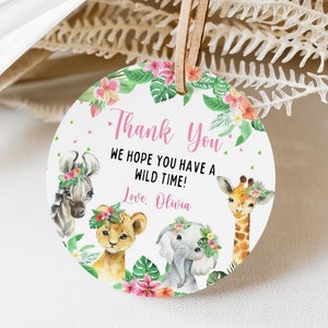 EDITABLE Safari Animal Favor Tag, Wild One Thank You Tag, Jungle Theme ...