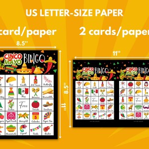 Cinco De Mayo Bingo Game, 50 Unique Bingo Cards W/labels, Mexican ...