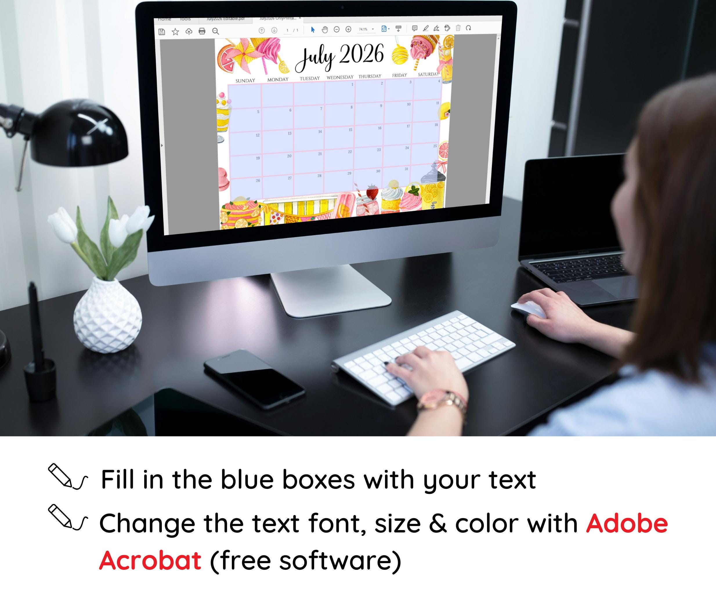 Editable July 2026 Calendar | Monthly Planner Printable PDF | School ...