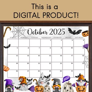 EDITABLE October 2025 Calendar, Spooky Halloween W/ Cute Gnome ...