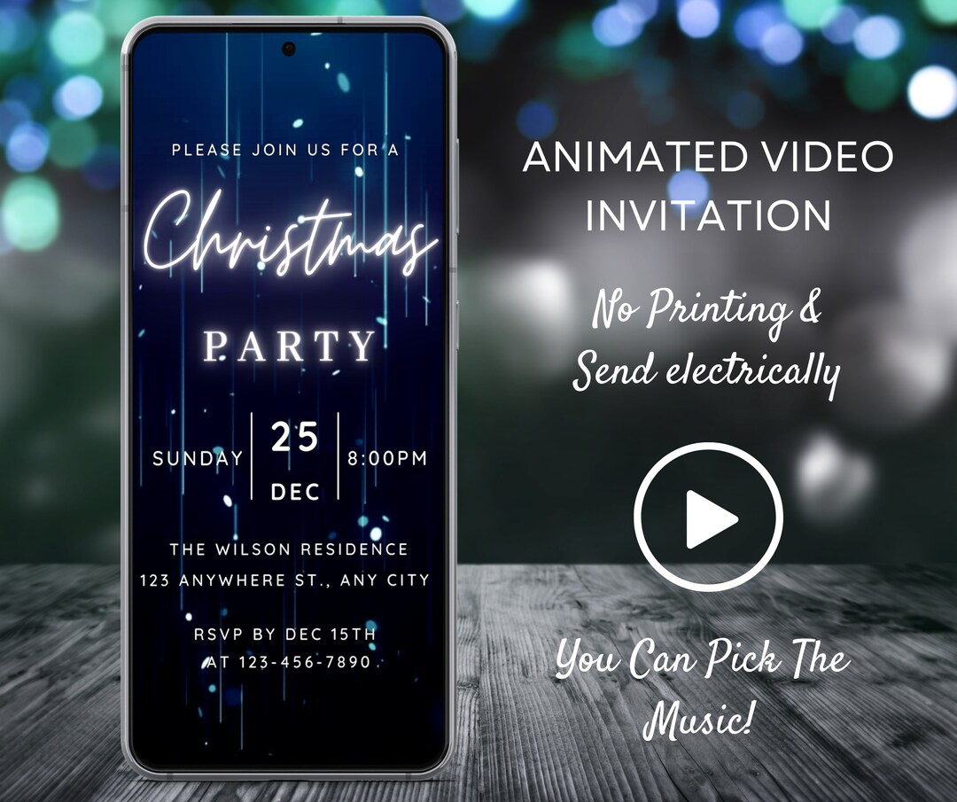 Neon Christmas Party Video Invitation, Animated Annual Holiday Party ...