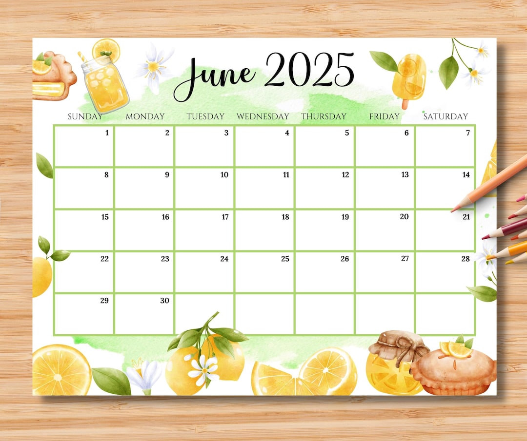 EDITABLE June 2025 Calendar, Cute & Fresh Summer Planner With Lemons ...